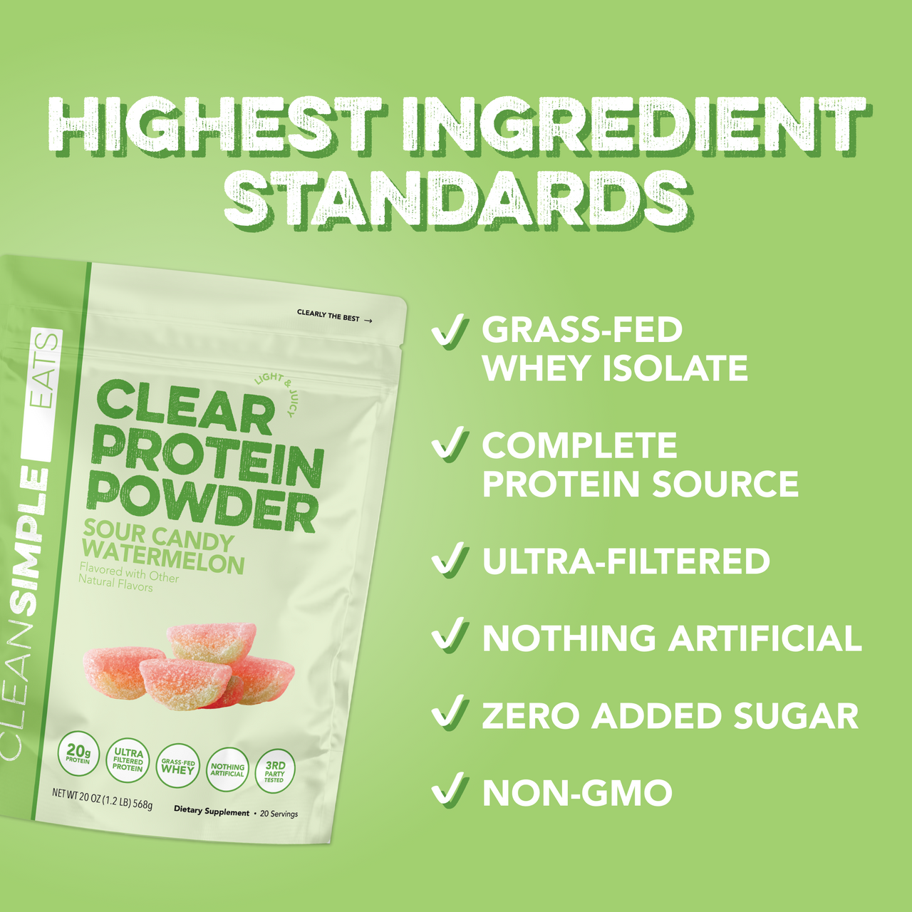 Clear Protein Powder - Sour Candy Watermelon | CSE – Clean Simple Eats